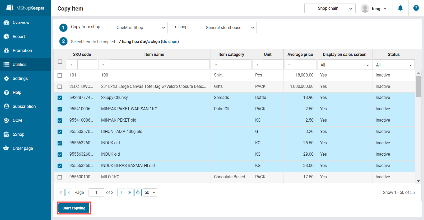 How To Copy Items From This Shop To The Other Shop When The Chain Sets Up Utilities Separately 